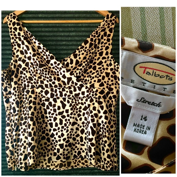 Talbots | Tops | Ann Taylor Silk Stretch Vneck Animal Print Tank Blouse ...